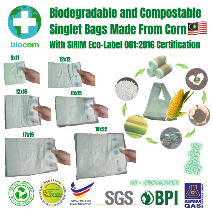 Assorted Sizes Biodegradable and Compostable Singlet Carrier Bag Made ...