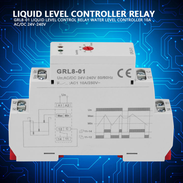 Liquid Level Control Relay AC/DC 24-240V 10A 35mm DIN Rail GRL8-01 ...