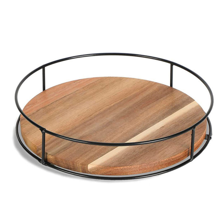 Wooden Turntable Organizer Condiment Storage Tray 360 Degree Rotating ...