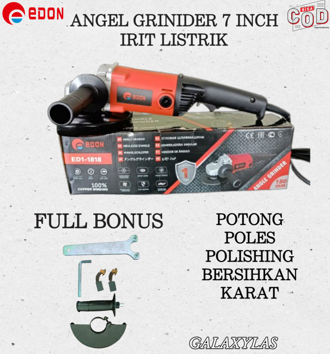 Mesin Gerinda Tangan 7" EDON ED1-1818 Angle Grinder 7 Inch Mesin Disc ...