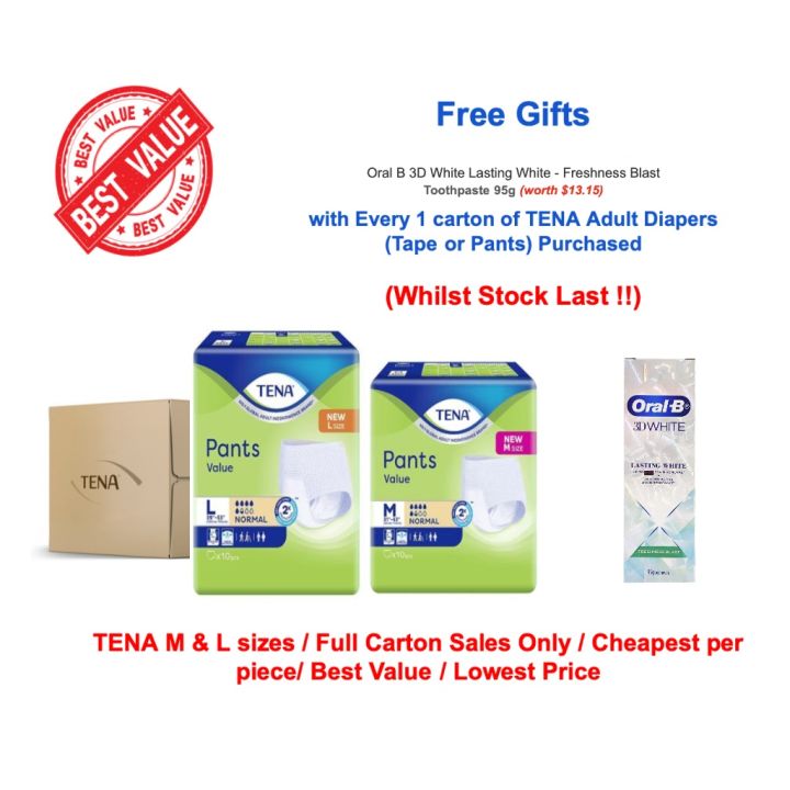TENA Value Pants Adult Diaper / Carton Sales / M (8 x 10s) / L (8 x 10s) | Lazada Singapore