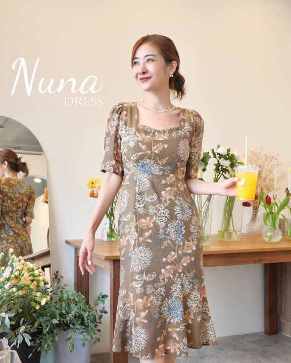 Nuna dress เดรสสาวหวาน สวยๆเรียบร้อย ลายดอกไม้ ผ้านิ่มใส่สบาย | Lazada.co.th