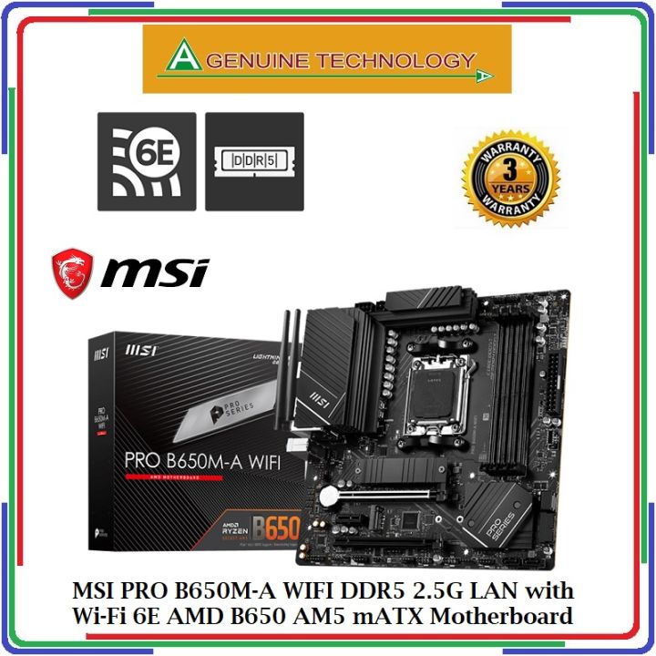 MSI PRO B650M-A WIFI DDR5 2.5G LAN with Wi-Fi 6E AMD B650 mATX AM5 B650 ...
