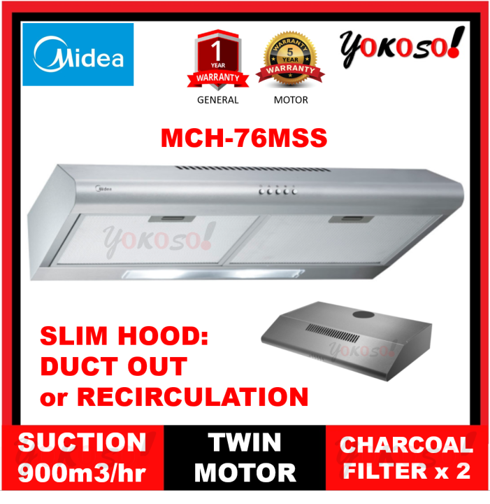 MIDEA MCH-76MSS SLIM COOKER HOOD / TWIN MOTOR / 900m3/hr / 2.5Feet ...