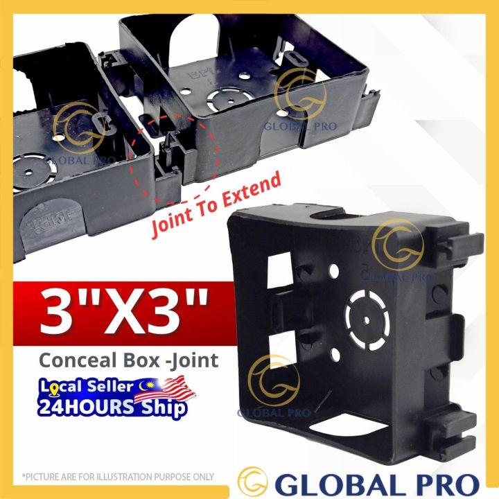 PVC 3X3 Electrical Conceal Box Joint BLACK Single Base Socket Base ...