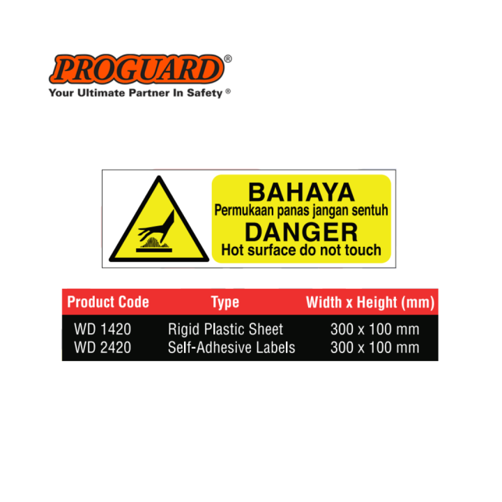 300x100 Danger Hot Surface Warning Safety Sign Indoor Outdoor Building ...