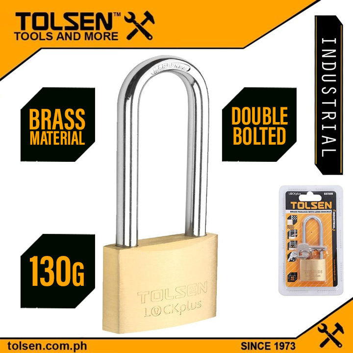 Tolsen Industrial Long Shackle Brass Padlock Rust Proof with 2/ Keys ...