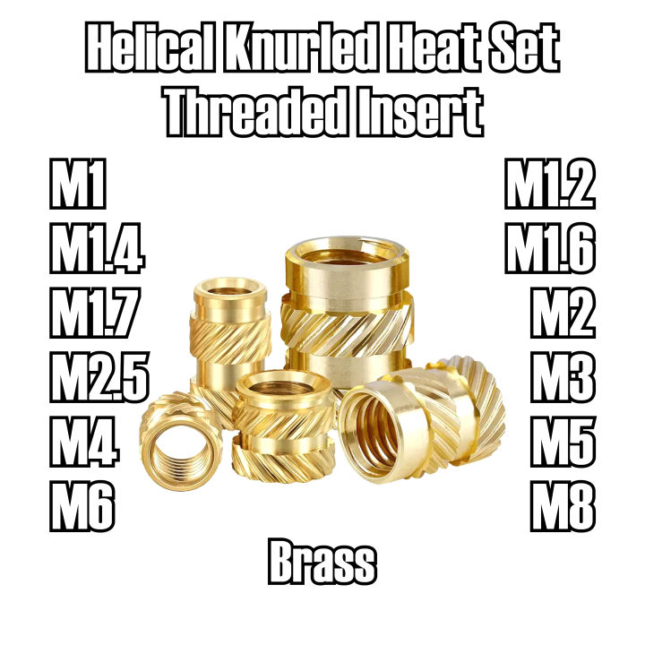 Brass Helical Knurled Heat Set Threaded Insert Embedded Nut M1 M1.2 M1.4 M1.6 M1.7 M2 M2.5 M3 M4 ...