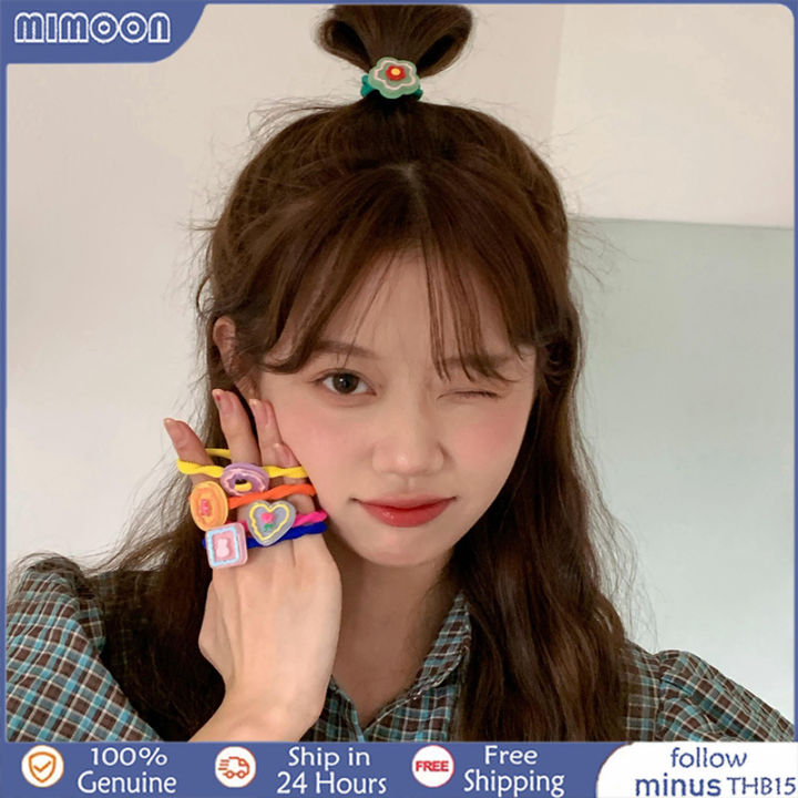 เชือกผม, สีลูกกวาดวงกลมผมน่ารัก, เครื่องประดับผมเด้งสูงเรียบง่าย MIMOON | Lazada.co.th