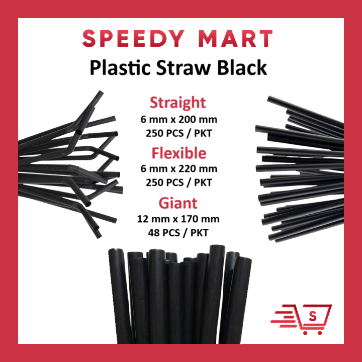 Jerami Plastik Hitam / Plastic Straw / Flexible & Giant & Straight ...