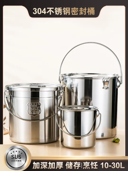304 stainless steel sealed bucket with lid portable bucket soup bucket ...