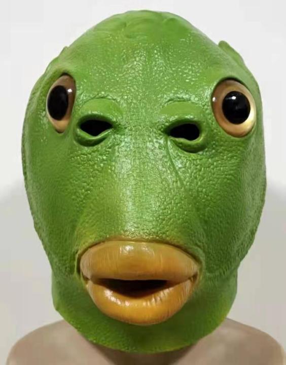 ELALA หน้ากากปลาสีเขียวน่ารักเครื่องแต่งกายฮาโลวีนอุปกรณ์ประกอบคอสเพลย์รูปสัตว์เต็มศีรษะผู้ใหญ่ ...