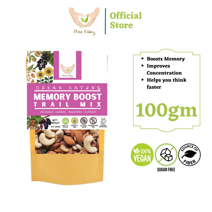 Clean Eating Memory Boost Trail Mix 100g (Hazelnut, Almond, Mulberry, Currant) | Lazada