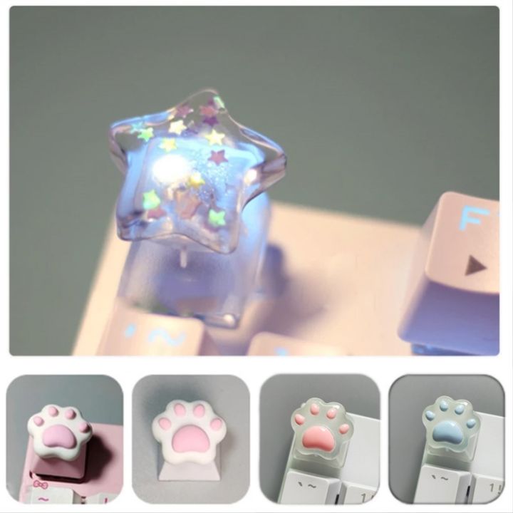 Handmade Transparent Star Keycaps Personality Cat Paw Translucent ESC ...