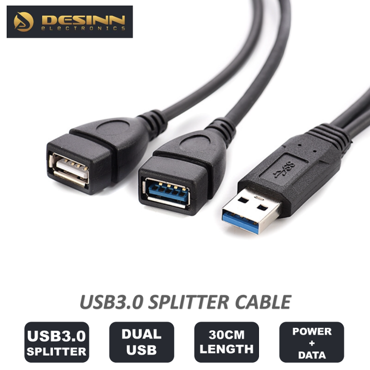USB 3.0 Female to Dual USB Male Splitter Cable Y Extension Adapter 1 to ...