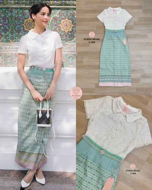 Athena Brand Size XL 2-3188 ชุดเซต 3 ชิ้น เสื้อคอบัว กระโปรงพิมพ์ลาย ...