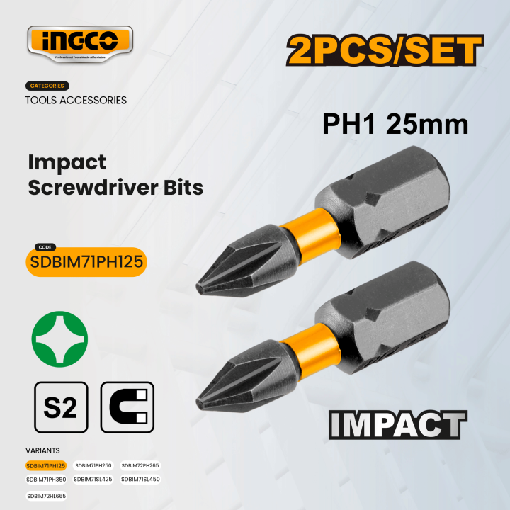 Ingco 2pcs/Set PH1/PH2/PH3/SL4 Impact Screwdriver Bits Black surface ...