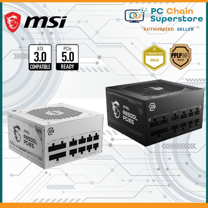 MSI A850GL 850W 80+ Gold PCIE 5.0 ATX 3.0 Power Supply - Flat Black ...