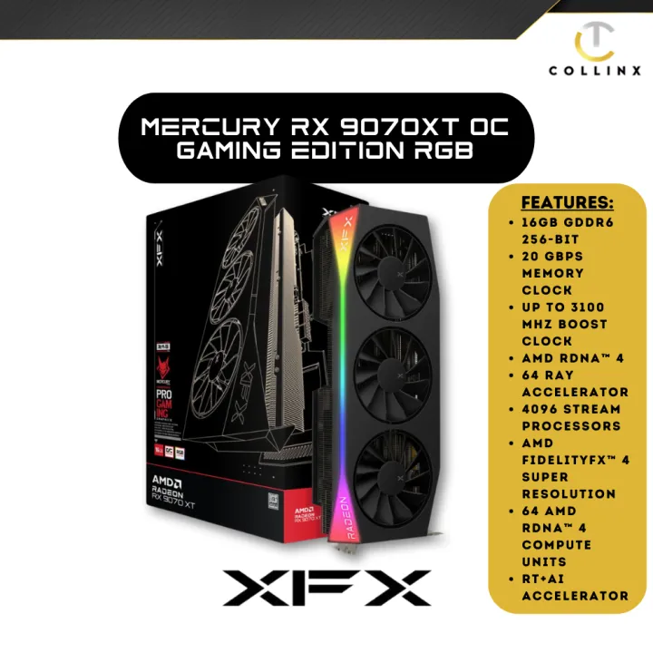 XFX Mercury AMD Radeon RX 9070XT 16GB OC Gaming Edition RGB Graphics ...
