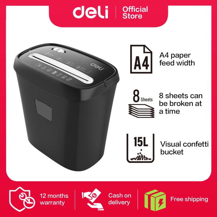 Deli 15L Paper Shredder Machine Can Shred Staples 8 sheets (A4 70gsm ...