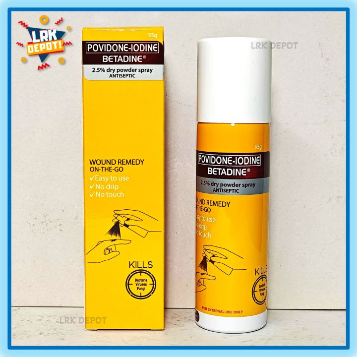 BETADINE (Povidone Iodine) 2.5% Antiseptic Dry Powder Spray 55 g ...