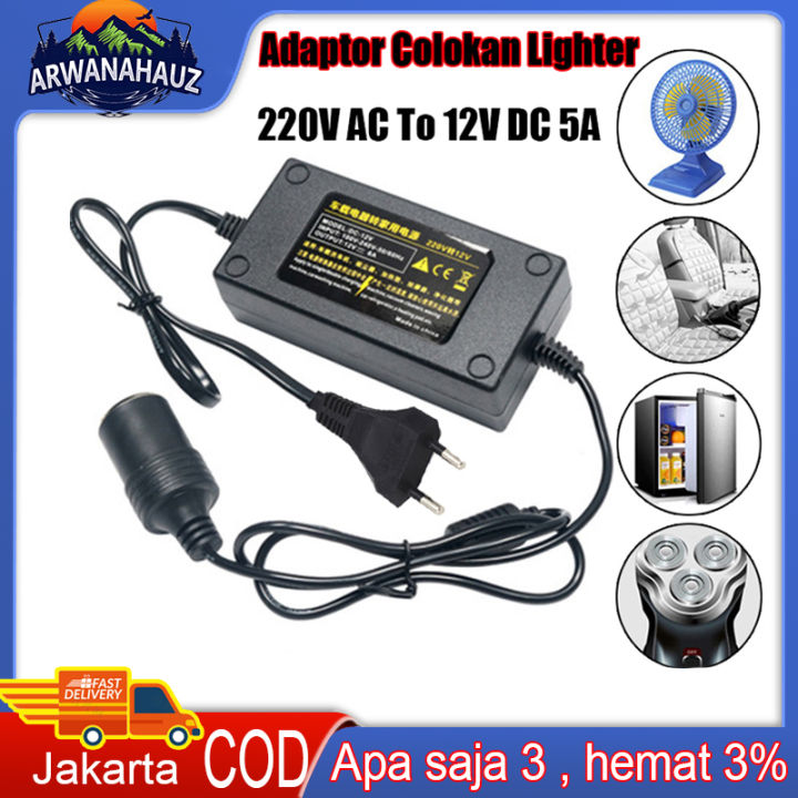 [COD] Adaptor Converter Adapter AC/DC 220V AC To 12V DC 5A Socket ...