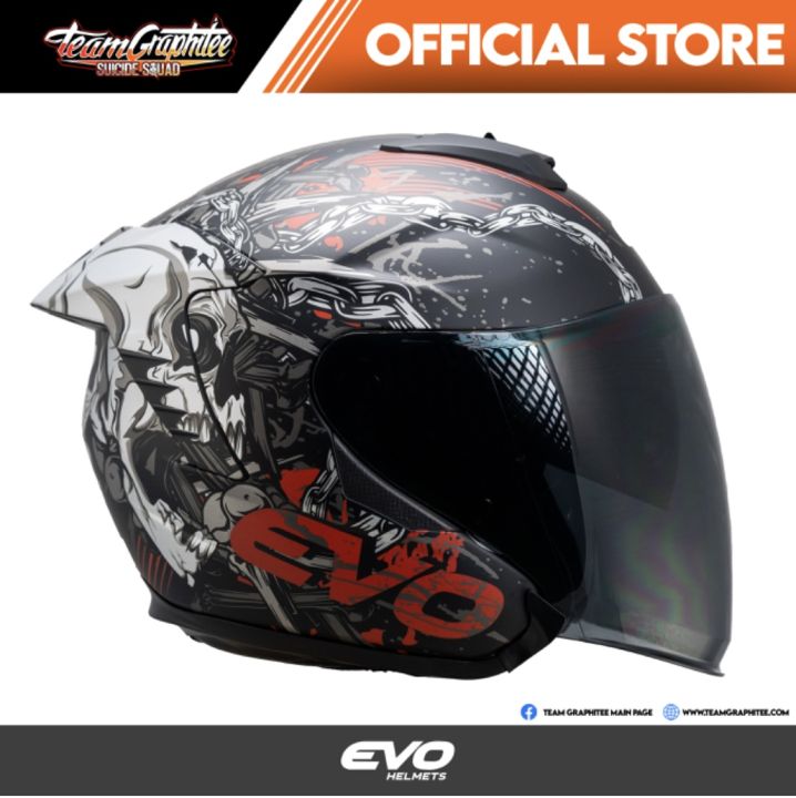 EVO RX-5 BONEHEAD GRAY RED HALF FACE DUAL VISOR HELMET WITH FREE CLEAR ...