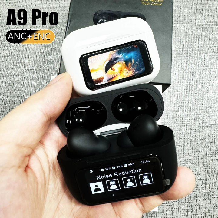 2025 A9 Pro Earbuds Wireless Bluetooth 5.4 Noise Cancelling Headphones TWS Sports LCD Touch ...