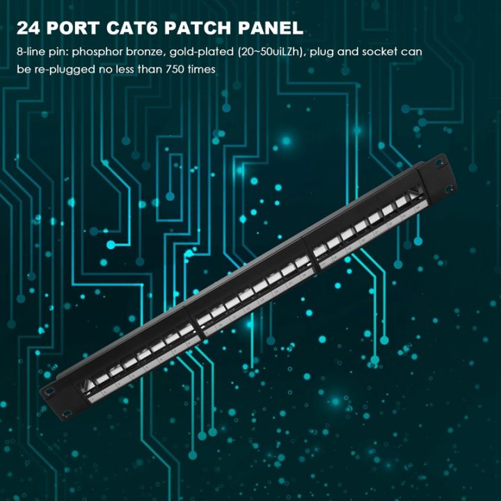 19Inch 1U Cabinet Rack Pass-Through 24 Port CAT6 Patch Panel RJ45 ...
