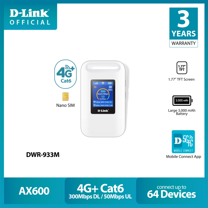 D-Link Mobile Router DWR-933M 4G LTE Wi-fi 6 AX900 Mifi with 3,000mAh ...