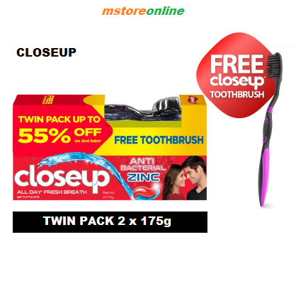 Closeup Gel Toothpaste Antibacterial Zinc Red Hot 175g Twin Pack Free ...