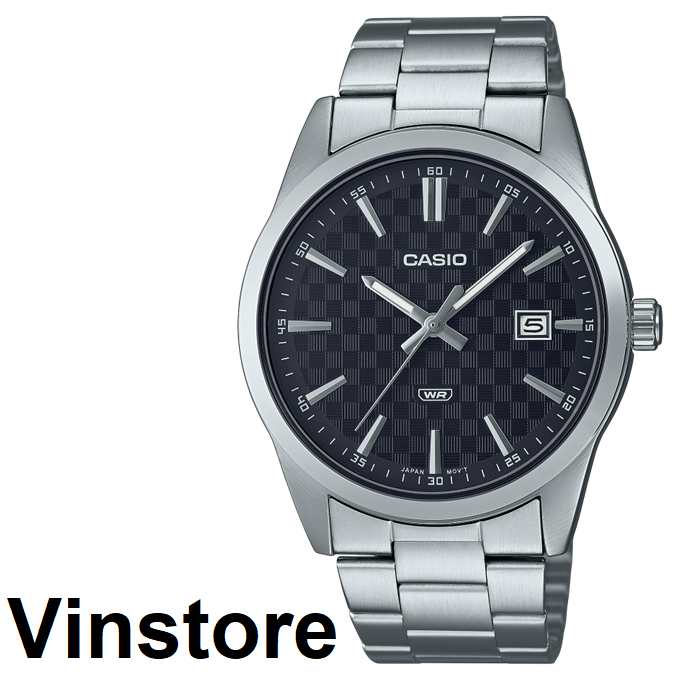 [Vinstore] Casio MTP-VD03 Analog Quartz Stainless Steel Band Black Grid ...