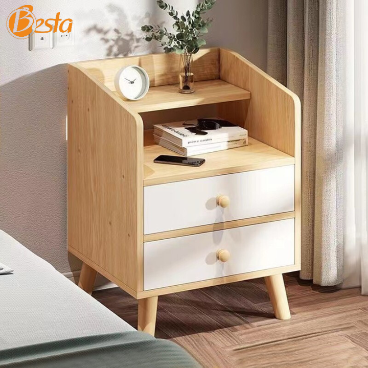 【Solid Wood】Modern Wooden Elegant 2 Layer Bedside Table Elevated ...