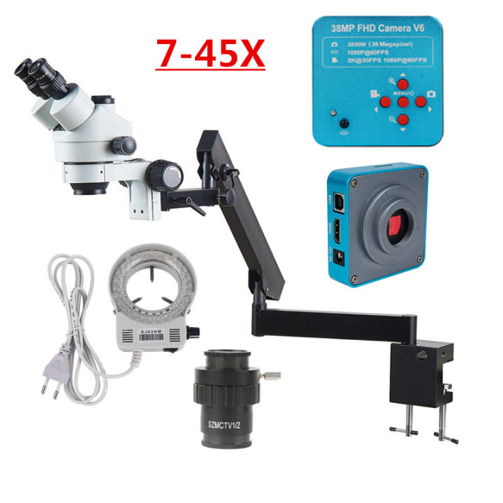 3.5X-180X Double Boom Zoom Simul Focal Trinocular Stereo Microscope ...
