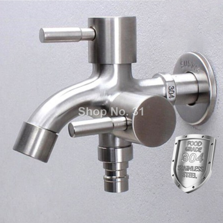 COD laundry SUS304 Stainless Faucet for commerSteel 1 in 2 out Head Two ...