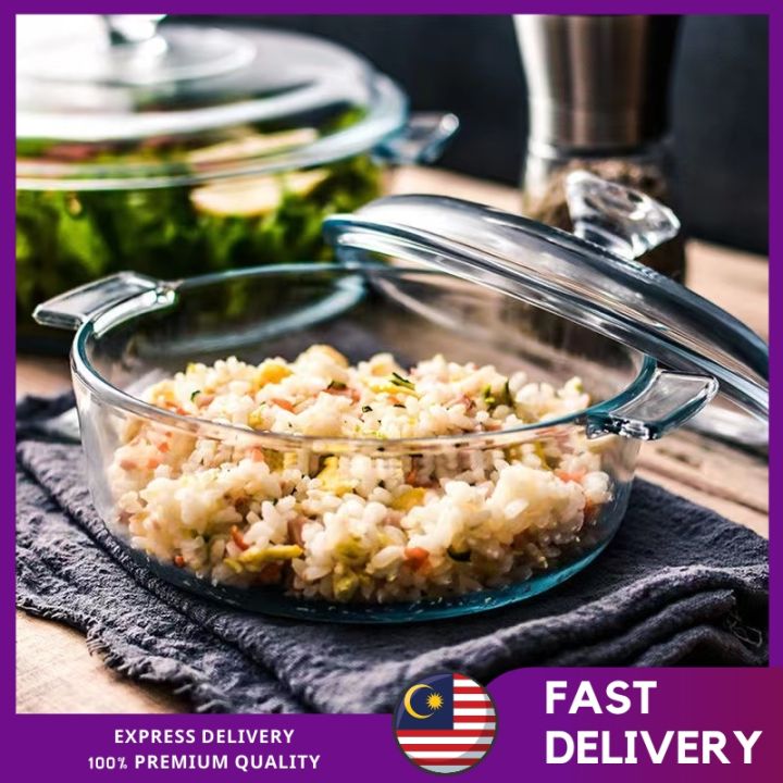 Microwave Tempered Glass Serving Round Casserole with Lid Cookware ...