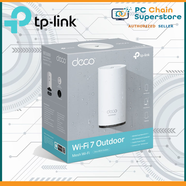 Tp-Link Deco BE25-Outdoor BE5000 Outdoor / Indoor Mesh WiFi 7 Router - Multiple Mounts / Water ...