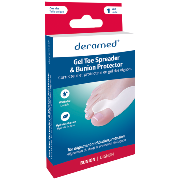 Deramed Footcare ปลอกเจลสำหรับนิ้วหัวแม่เท้าเอียงแบบมีส่วนแยกนิ้วเท้า ...