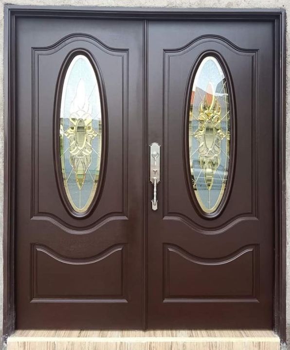 Pintu Kayu Cermin Depan Rumah Full Natural Solid Wooden Door Oval ...