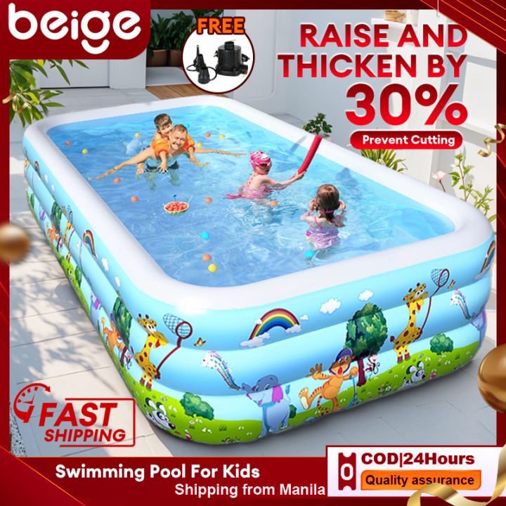 Beige Inflatable Swimming Pool For Kids Air Pump Famirly Swimming Pool ...