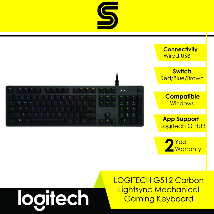 LOGITECH G512 CARBON LIGHTSYNC RGB Mechanical Gaming Keyboard (GX Blue ...