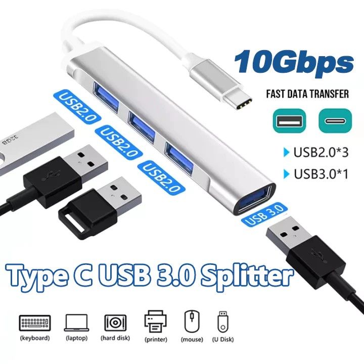Type C to 4 Ports USB 2.0 and 3.0 USB Hub | Lazada