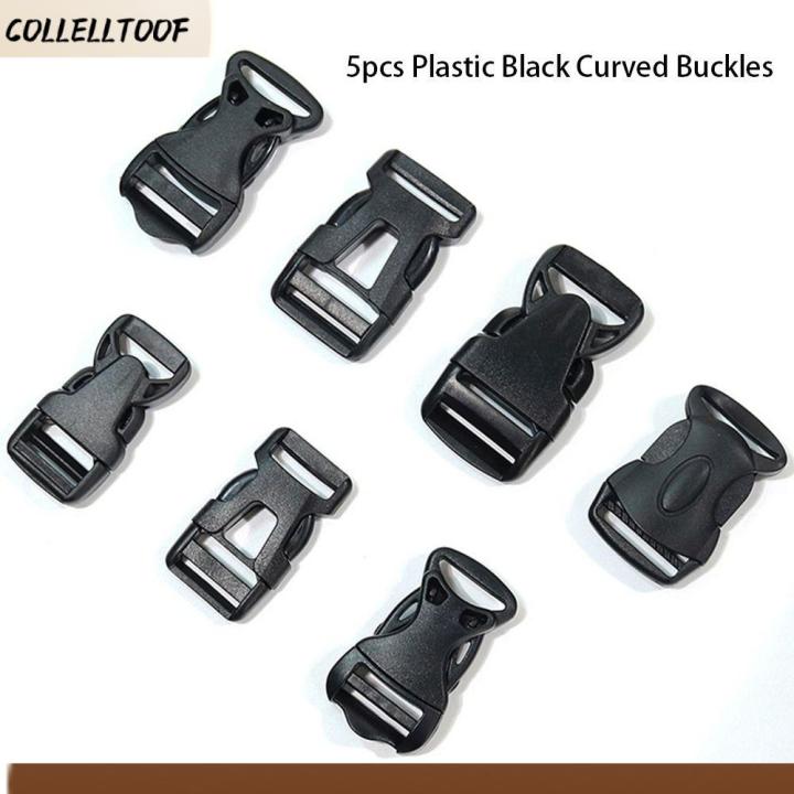 COLLELLTOOF 5pcs 7 sizes Plastic Black Hardware Dual Curved Buckle Side ...