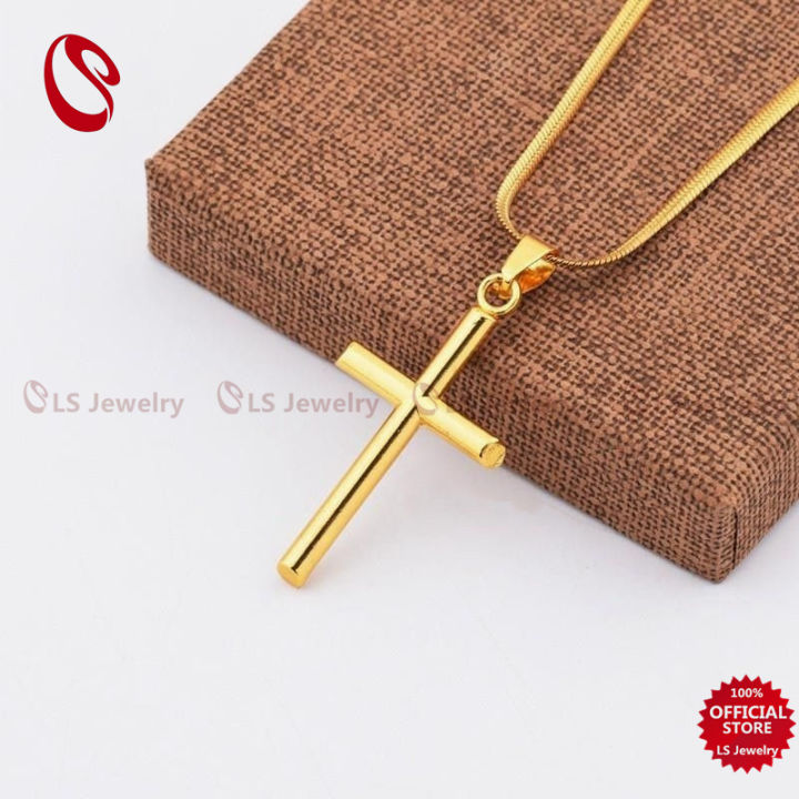 LS Jewelry 18K Gold Plated Cross Pendant Necklace for Unisex 760n ...