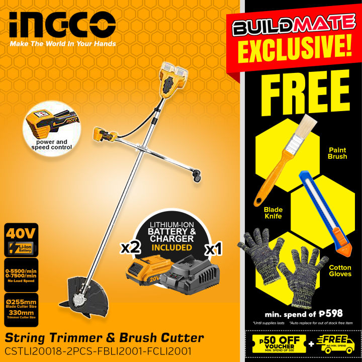 INGCO Cordless Lithium-Ion String Trimmer Grass Brush Cutter 40V ...