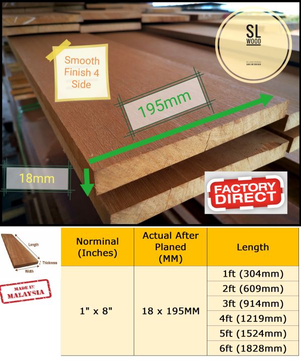 Chengal Solid Wood Timber Smooth Finish 18(T)mm × 195(W)mm = 2,3,4,5,6 ...
