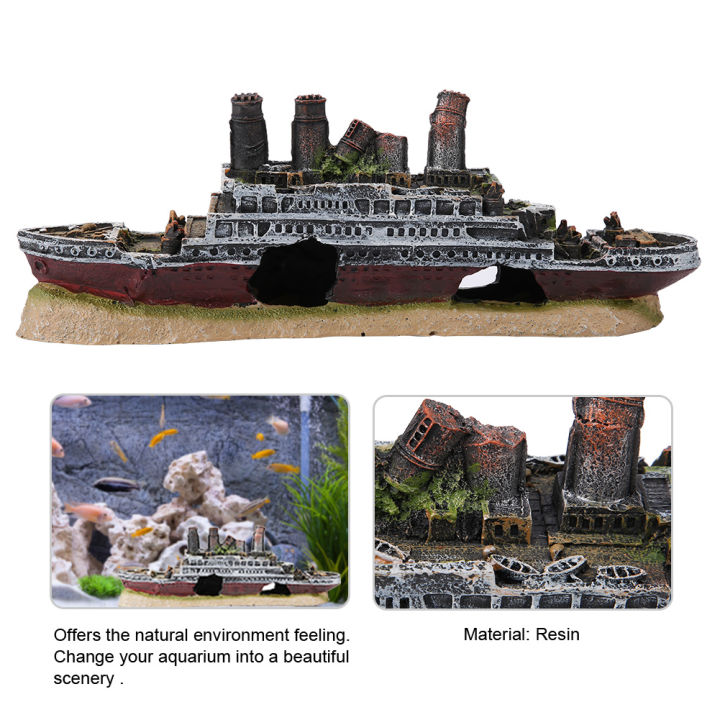 Aquarium Shipwreck Decorations Resin Titanic Lost Wrecked Boat Ship ...