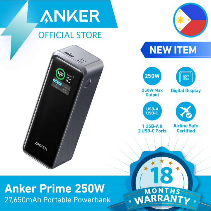 Anker Prime Power Bank, 27,650mAh 3-Port 250W Portable Charger (99.54Wh) Smart App, Compatible ...