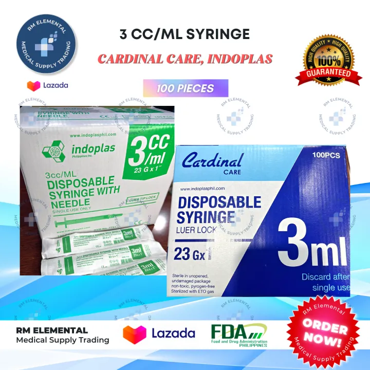 [ BOX ] 3CC Syringe (INDOPLAS, CARDINAL-CARE, SURE-GUARD, KINGMED) Luer ...