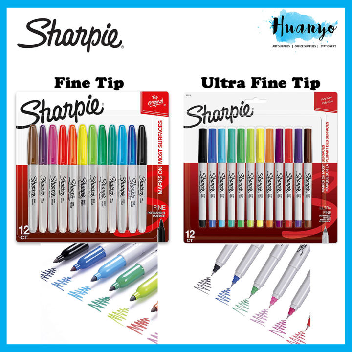 Sharpie Fine / Ultra Fine Tip Colour Permanent Marker Pen Set Of 12 ...